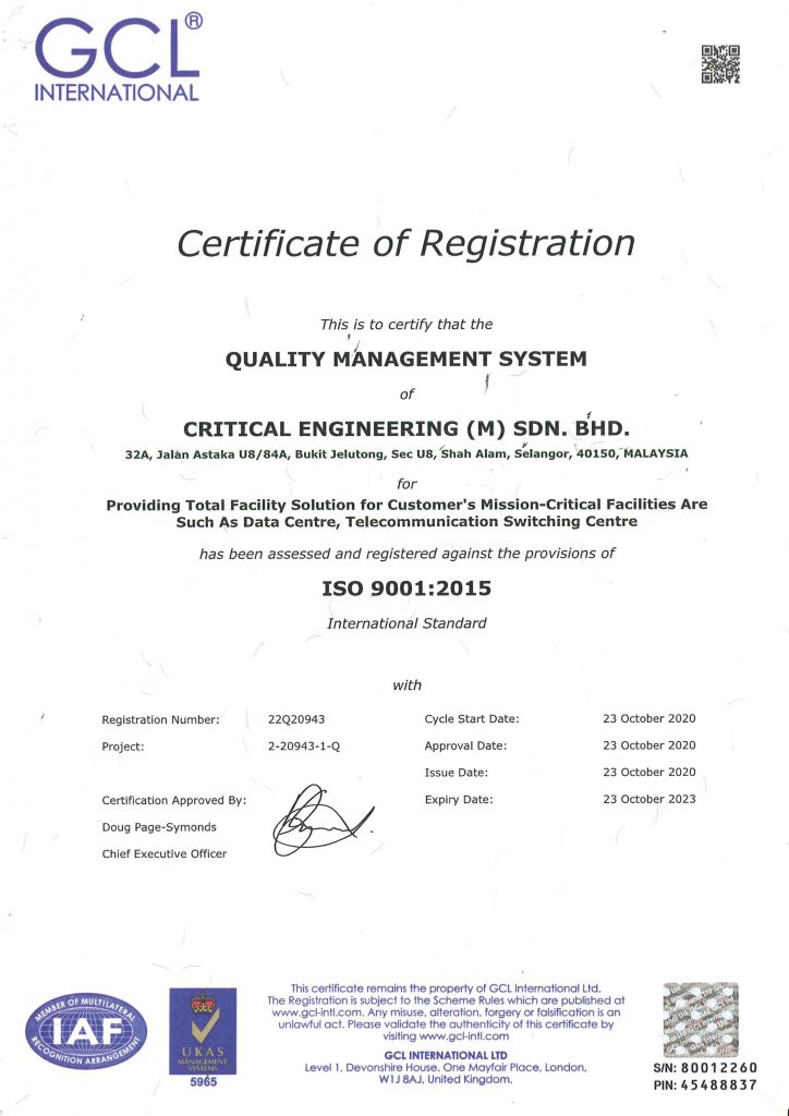ISO 9001 : 2015 CERTIFICATE - CentriX Engineering (CE Engineering)